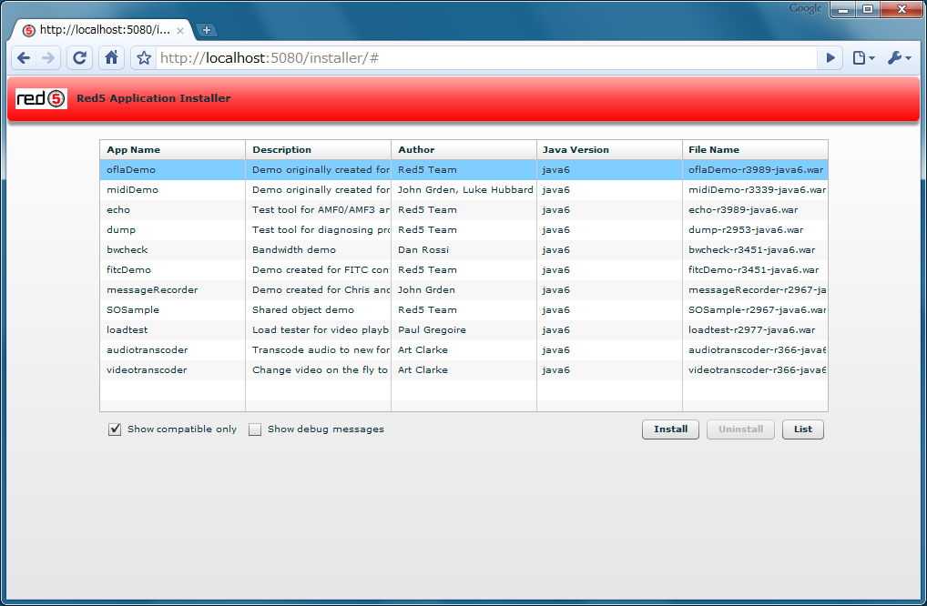 WindowsにRed5をインストールした: 特攻野郎Tチーム